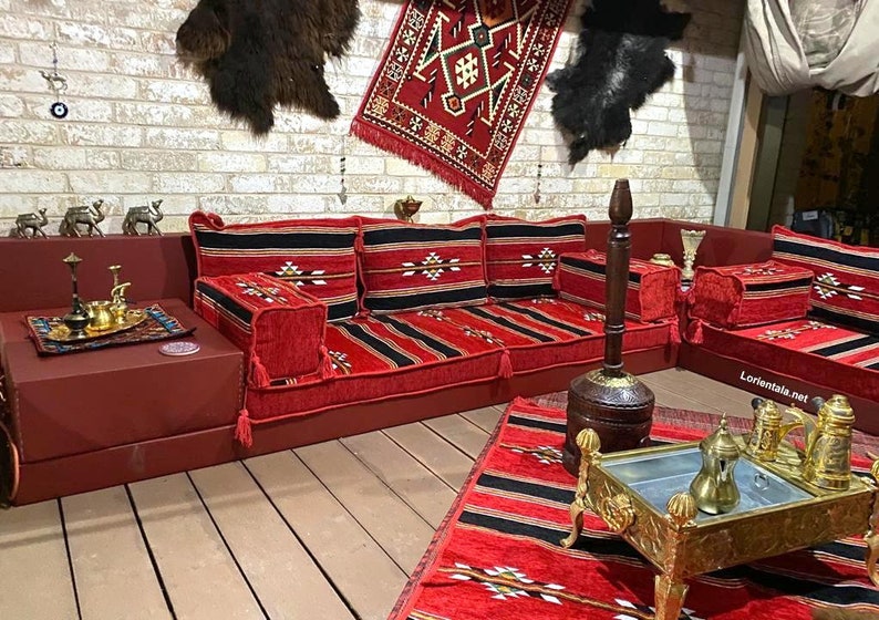 Arabic floor sofablack red Majlis Jalsa design Jordanian | Etsy