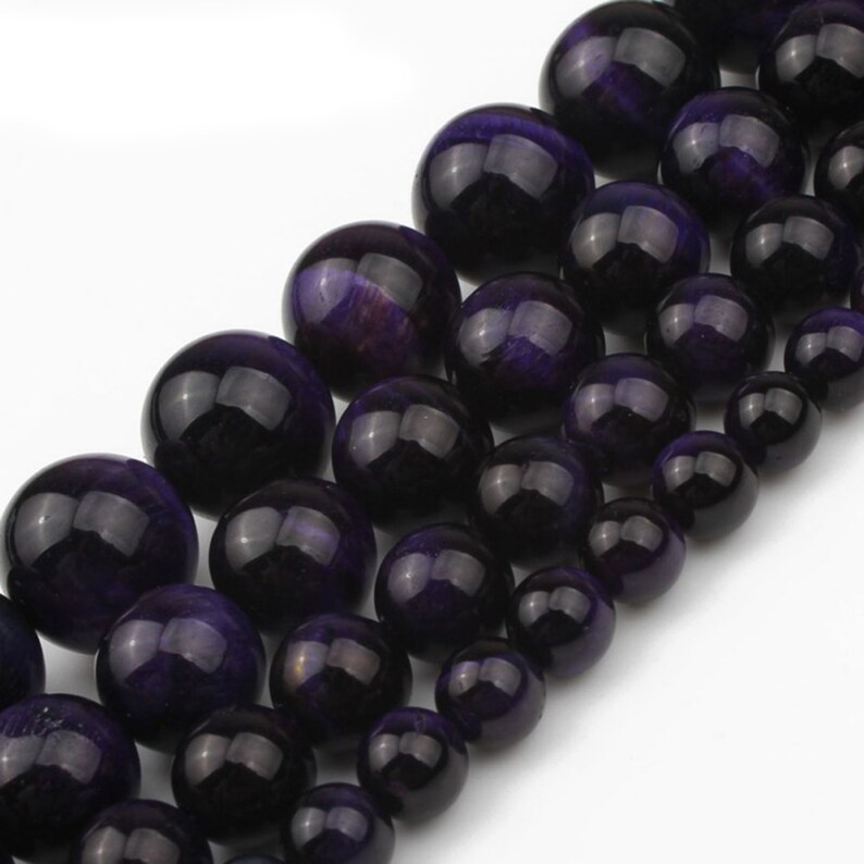 Natural Stone Round purple tiger eye Agates Loose Beads For | Etsy