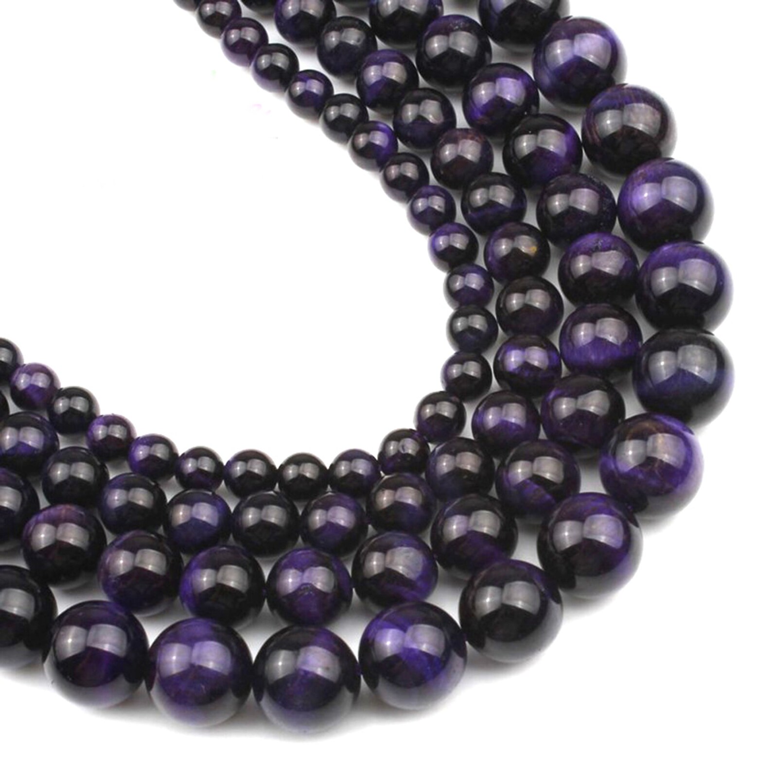 Natural Stone Round purple tiger eye Agates Loose Beads For | Etsy