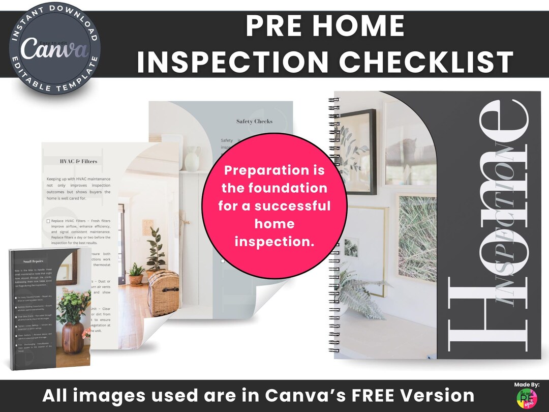 Pre-home Inspection Checklist, Canva Template, Printable & Digital, Pre ...