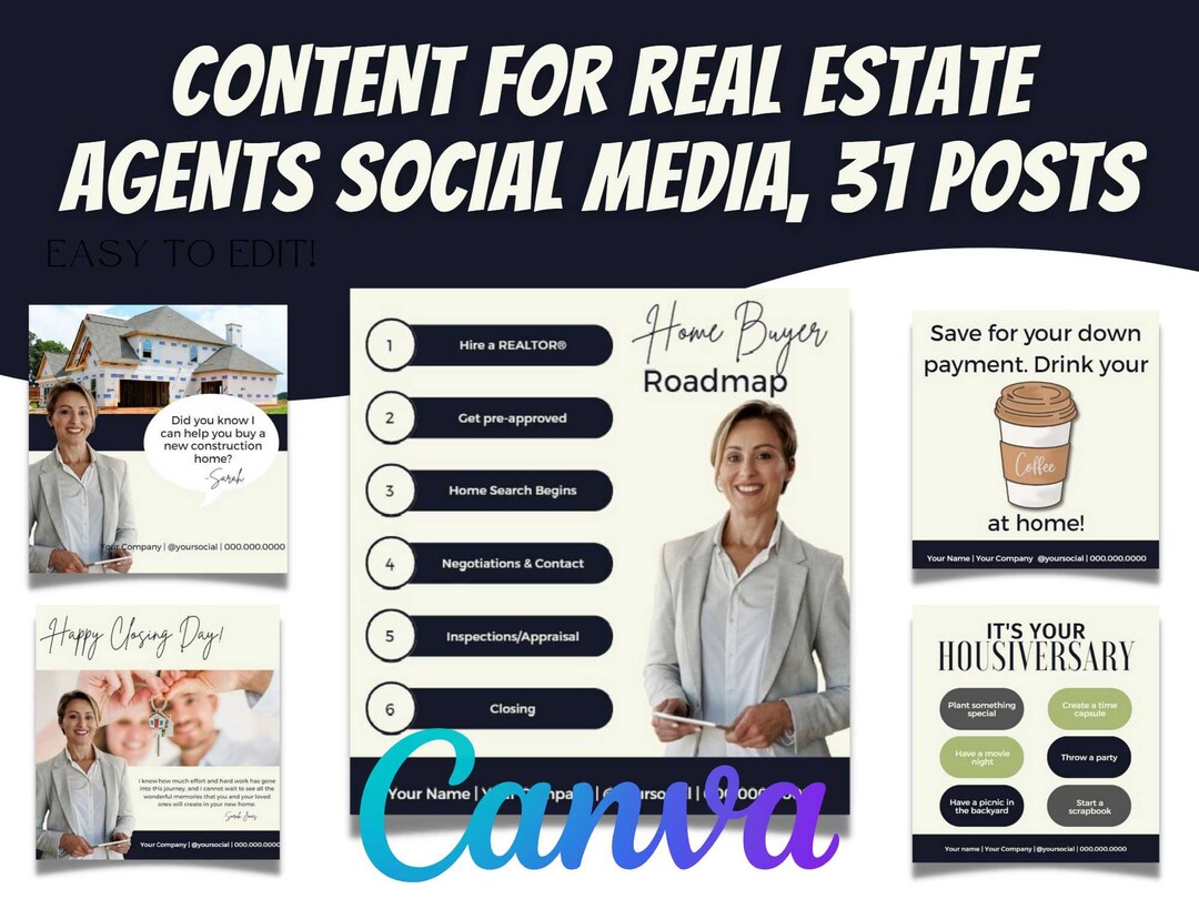 Real Estate Social Media Content Bundle | Agent Branding, Buyer ...