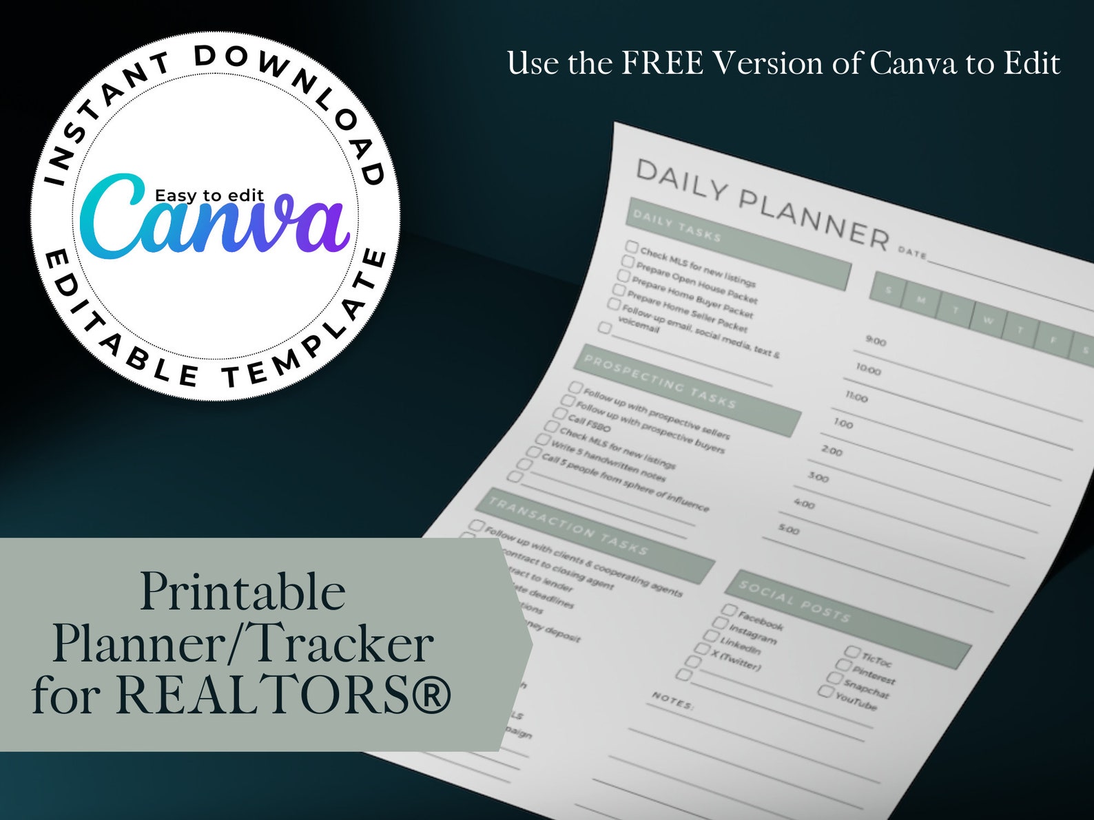 Real Estate Agent Daily Checklist, Canva Template, Fully Editable ...