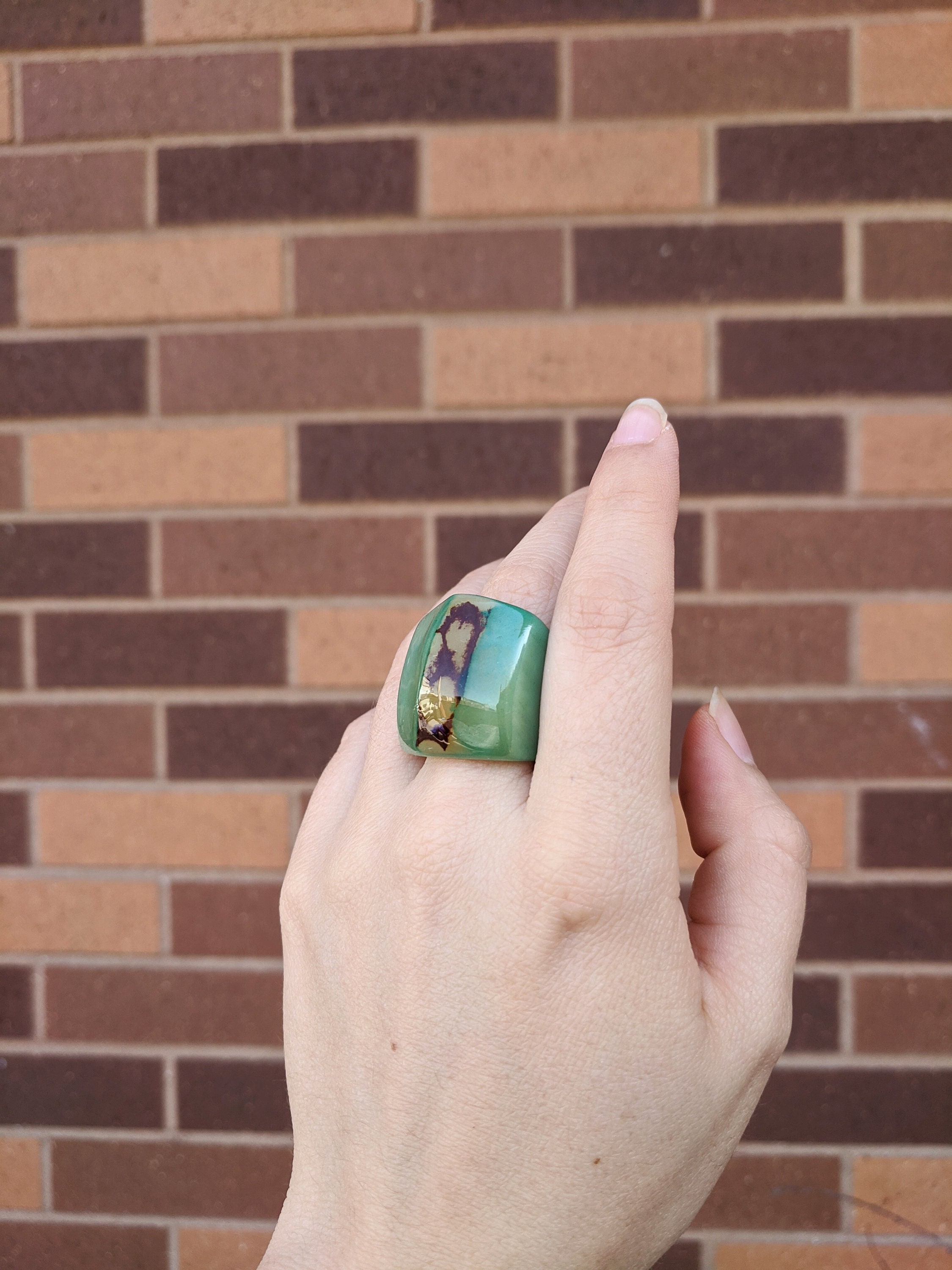 Sea green colored big ring. Chunky tagua nut rings. Hand | Etsy