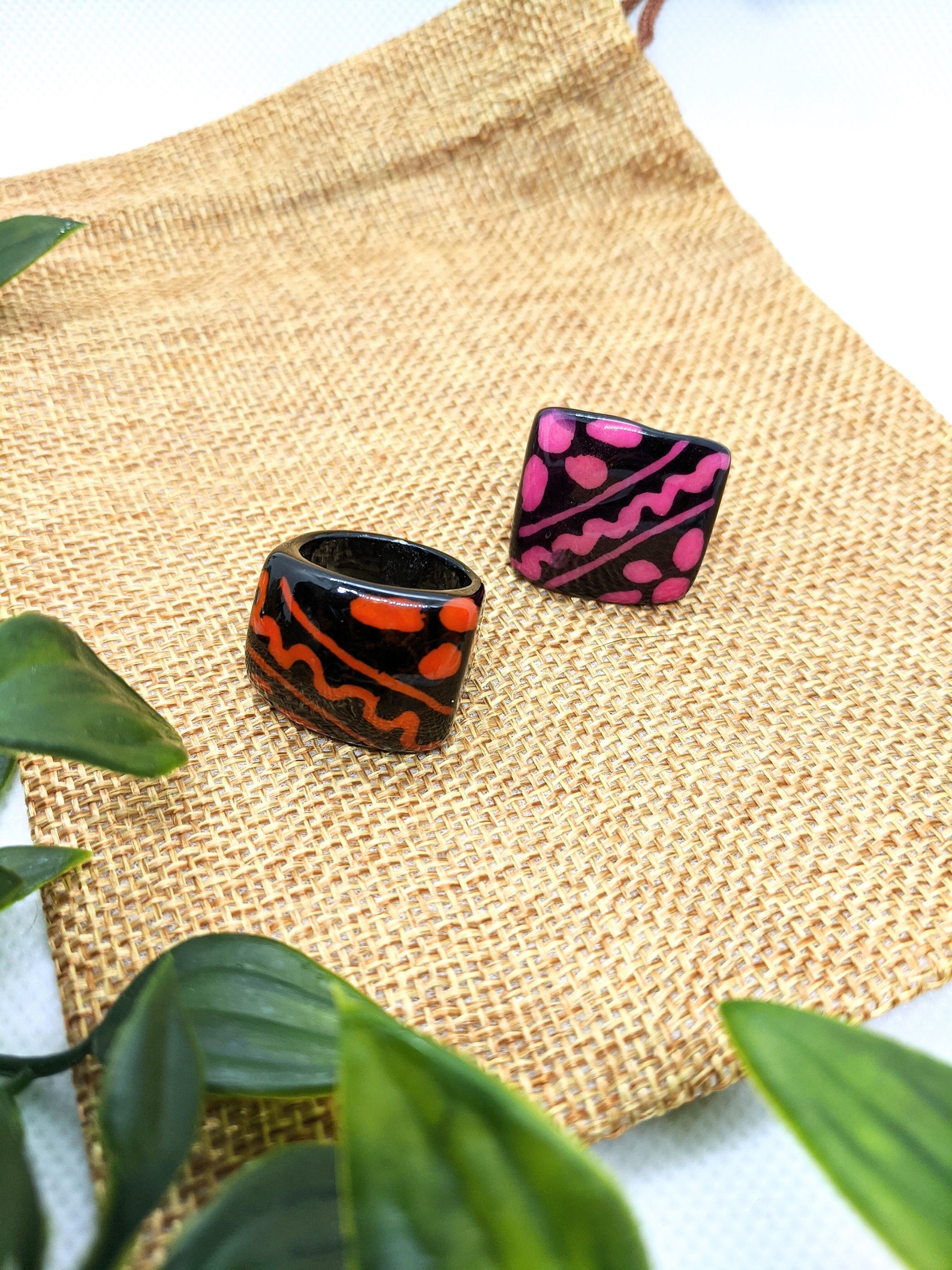 Hand Painted Tagua Nut Statement Ring. One of a Kind Chunky Ring ...