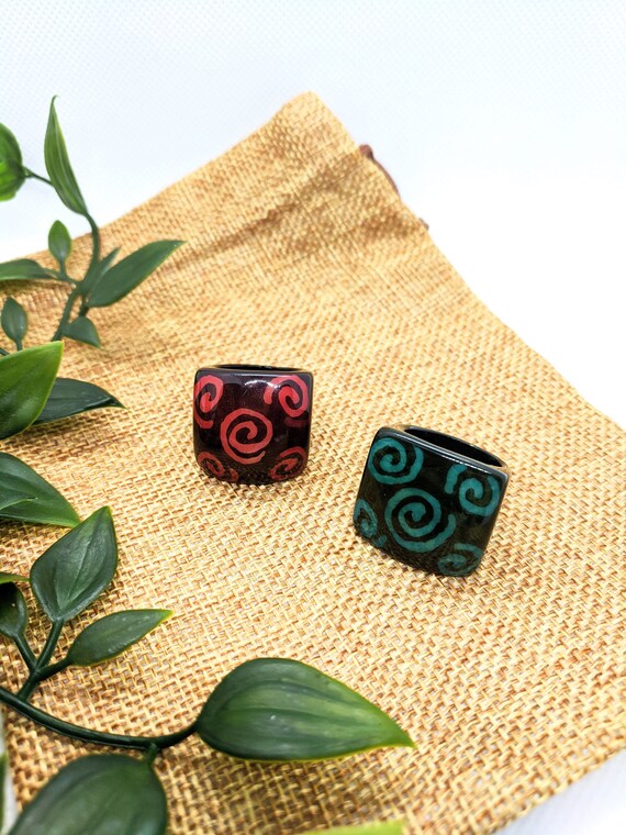 Hand Painted Ring Made of Tagua Nut Chunky Boho Ring Unusual - Etsy