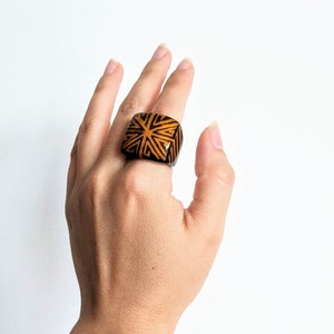 Tribal Chunky Rings. Artistic Geometric Pattern Hand Carved Tagua Nut ...