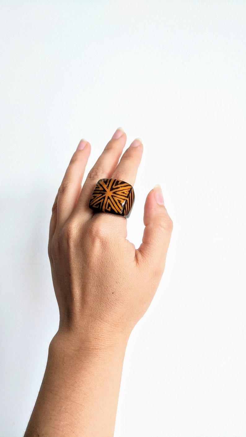 Tribal Chunky Rings. Artistic Geometric Pattern Hand Carved | Etsy