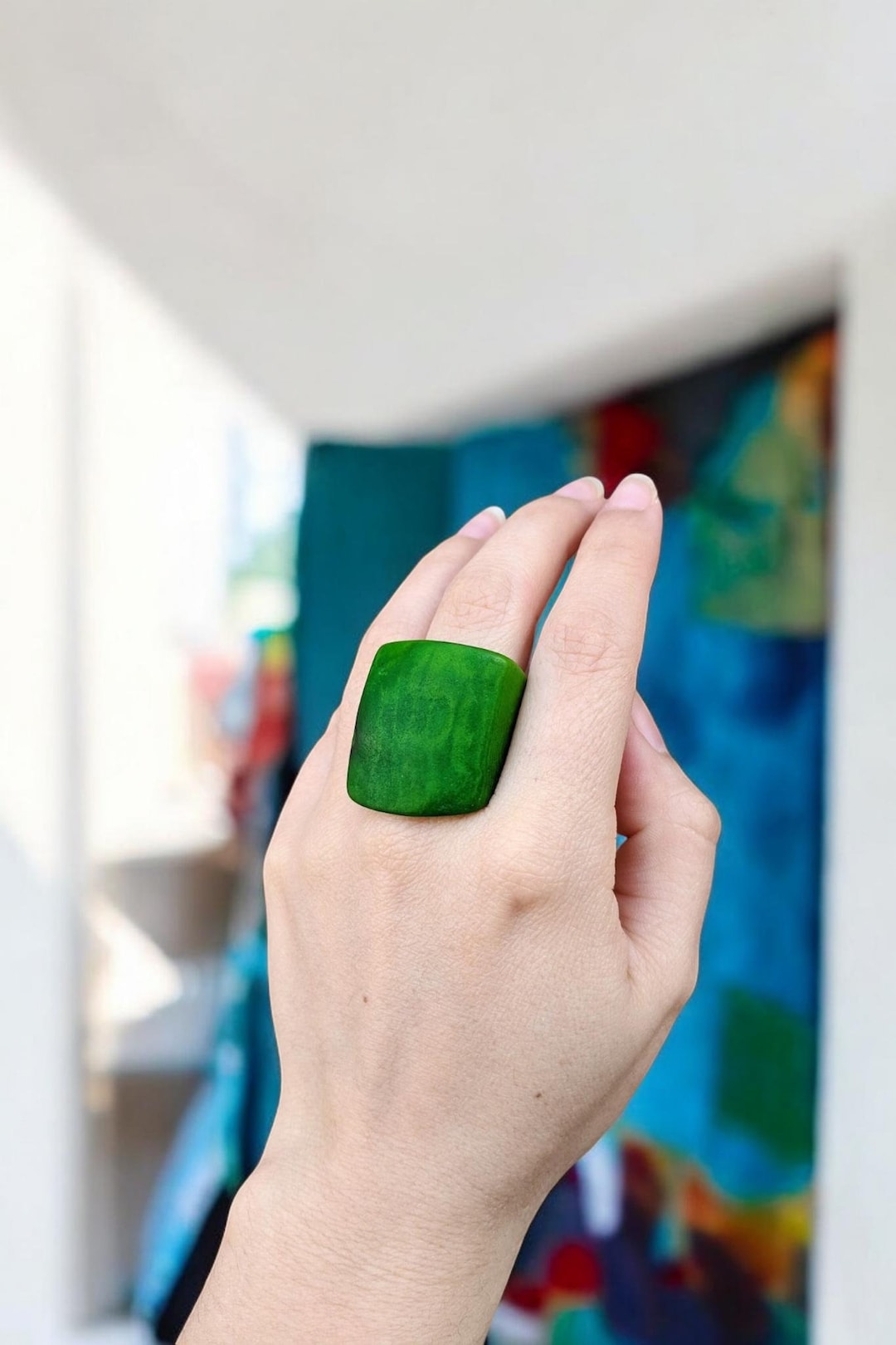 Matte Green Tagua Nut Ring: Geometric Statement Jewelry - Etsy