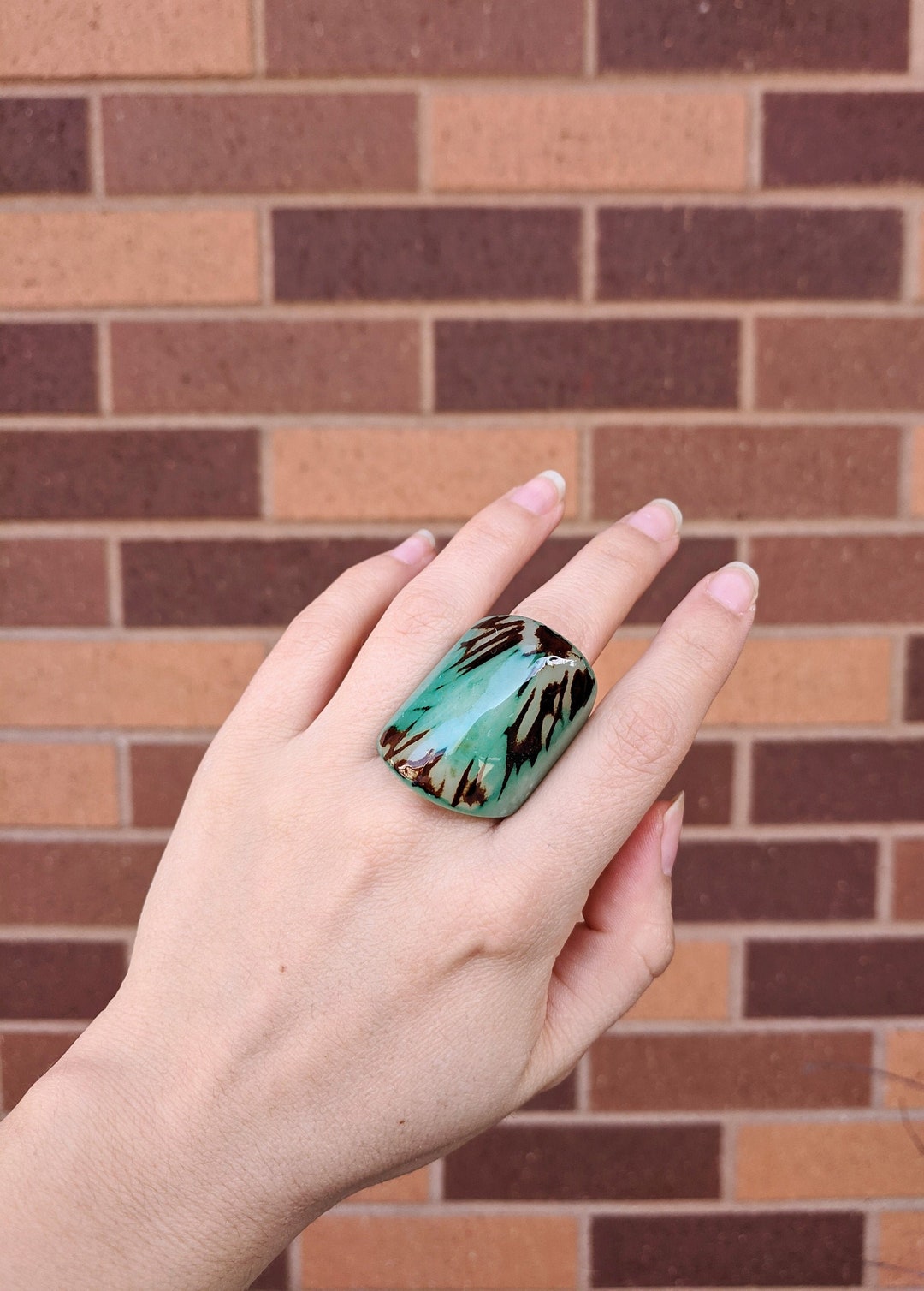 Sea Green Colored Big Ring. Chunky Tagua Nut Rings. Hand Carved Thick ...
