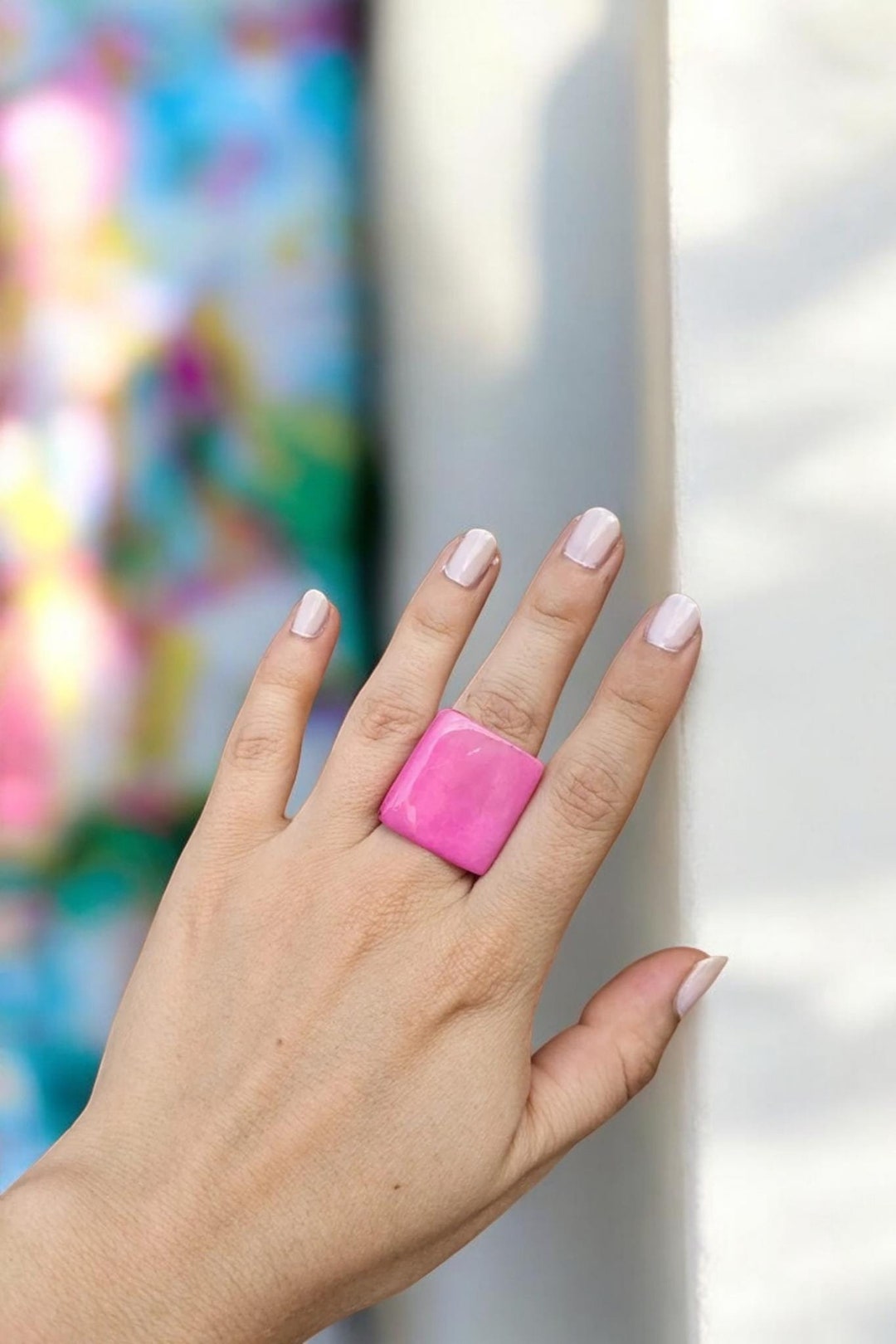 Rose Pink Boho Statement Ring, Handmade Light Pink Tagua Nut Jewelry ...