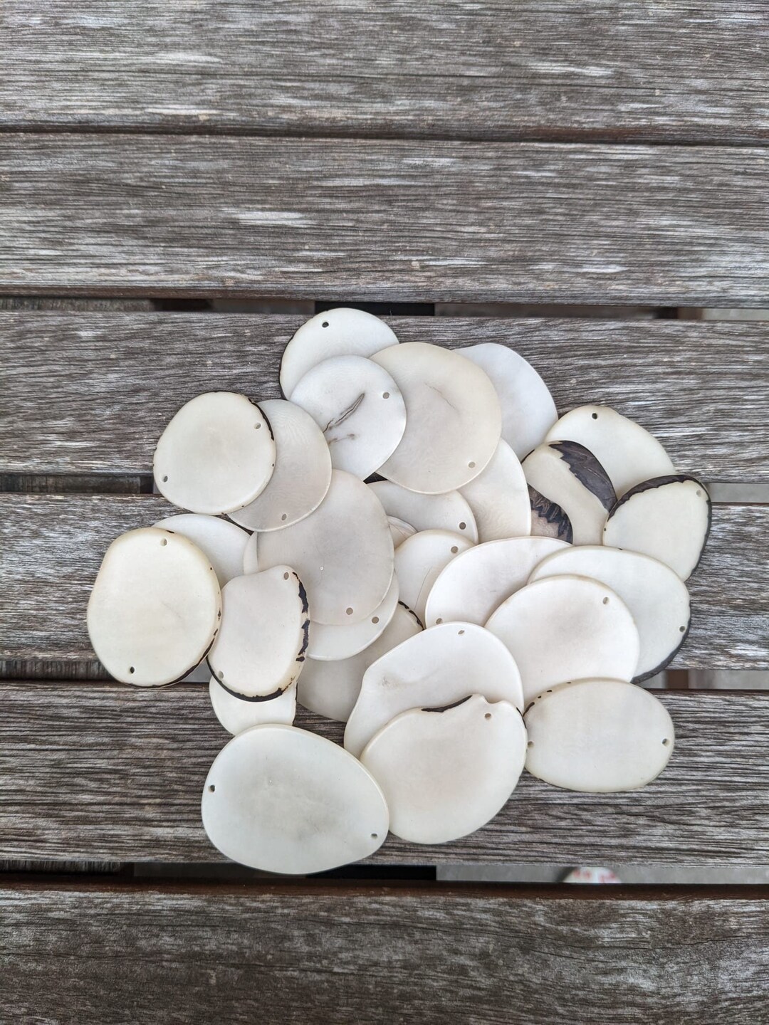 White Double Drilled Hole Beads for Jewlery Making. Tagua Nut Beads ...