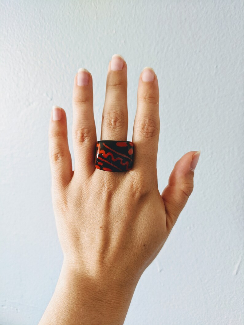 Hand Painted Tagua Nut Statement Ring. One of a Kind Chunky Ring ...