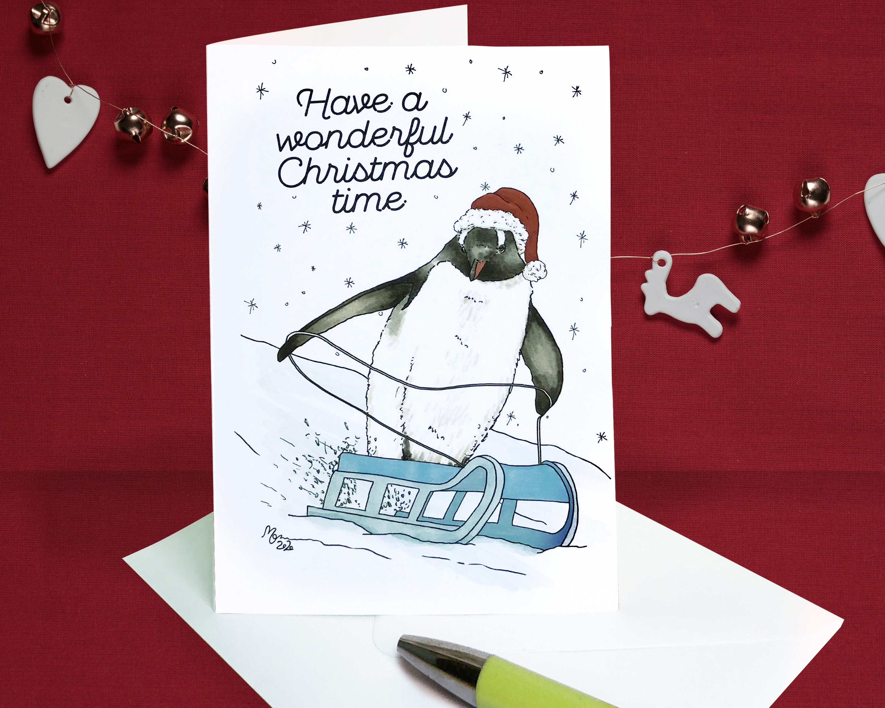 Christmas Card Hand Illustrated Cute and Fun Penguin - Etsy