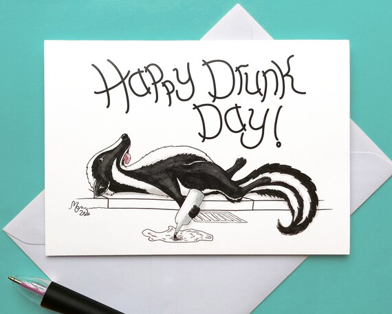 Happy Drunk Day Card Hand Illustrated Cute and Fun for Many | Etsy