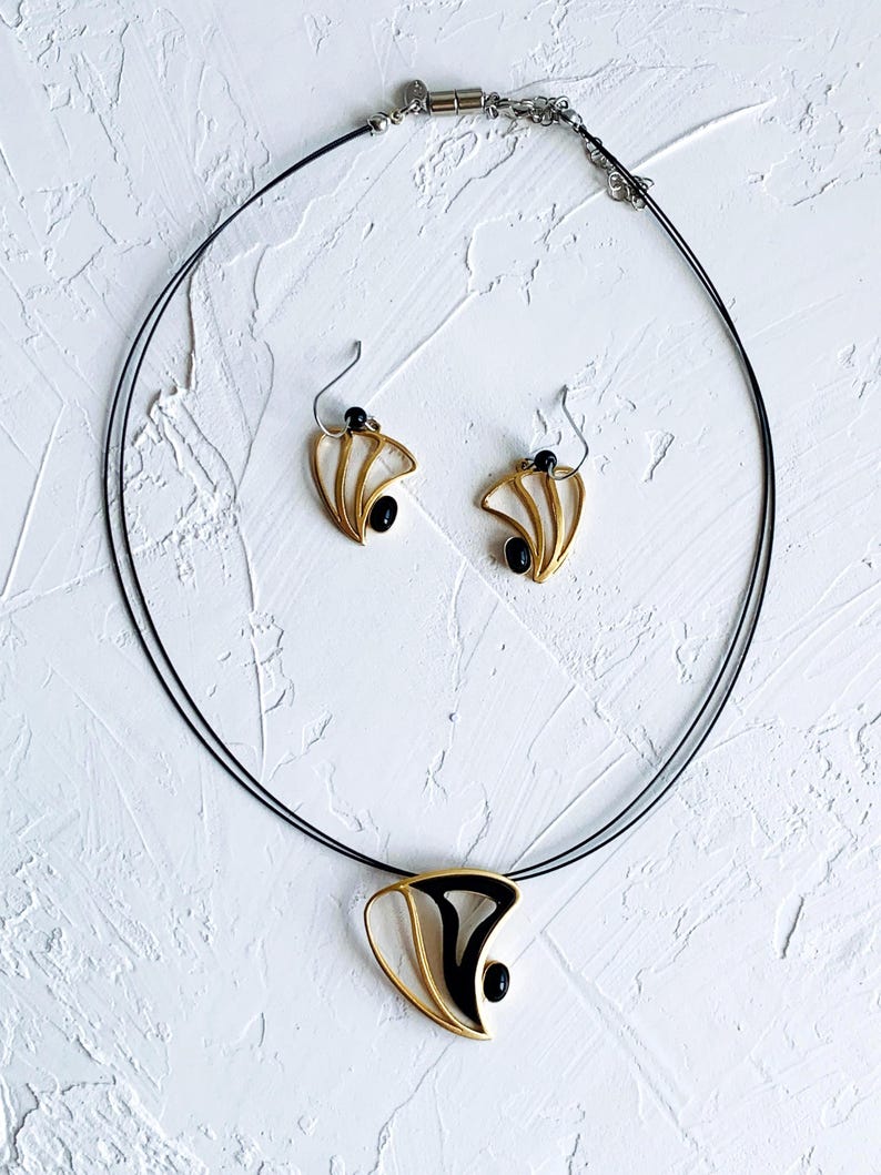 Gold Black Necklace Set, Christophe Poly Wire Necklace Set (AY), Gold ...