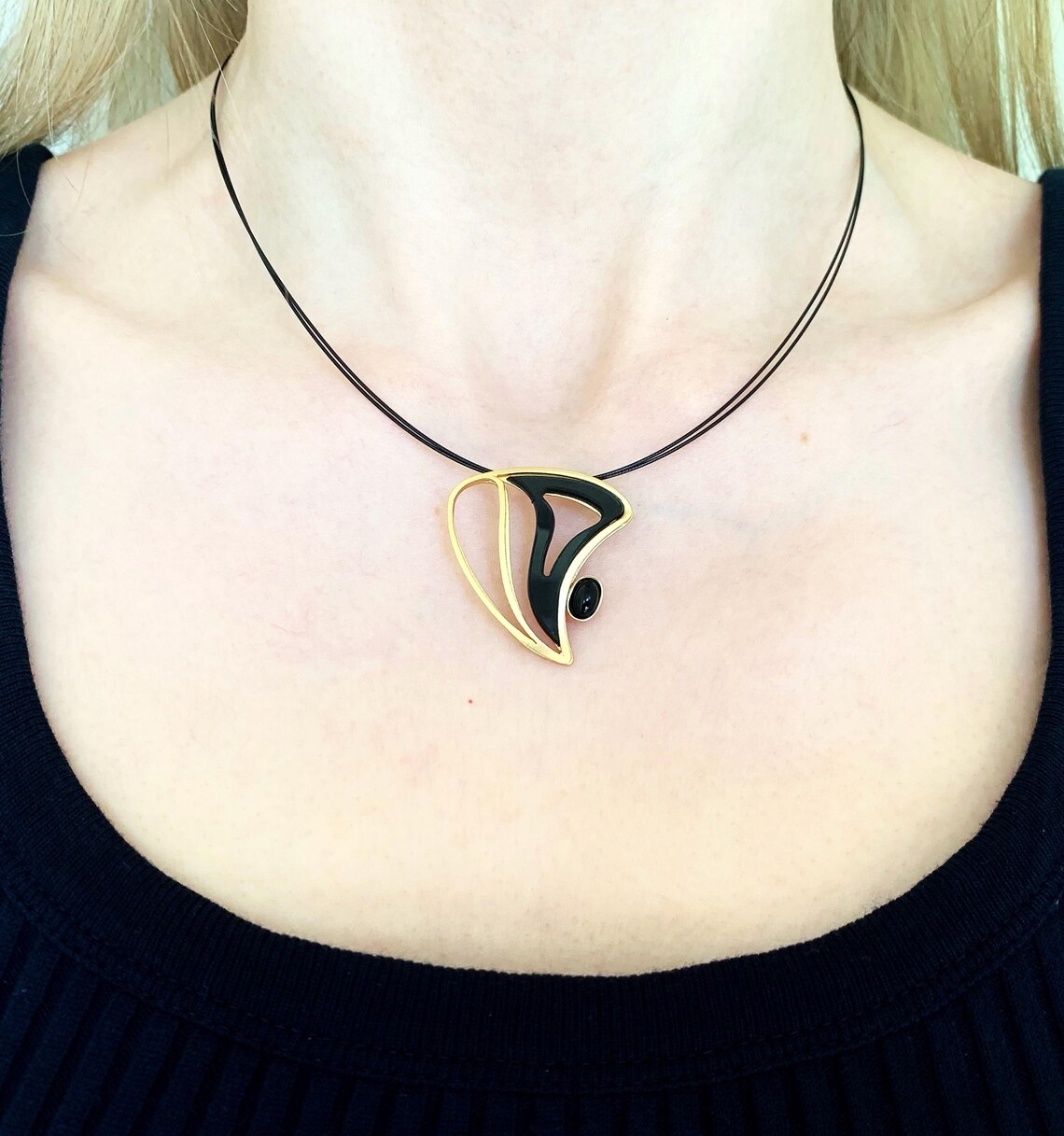 Gold Black Necklace Set, Christophe Poly Wire Necklace Set (AY), Gold ...