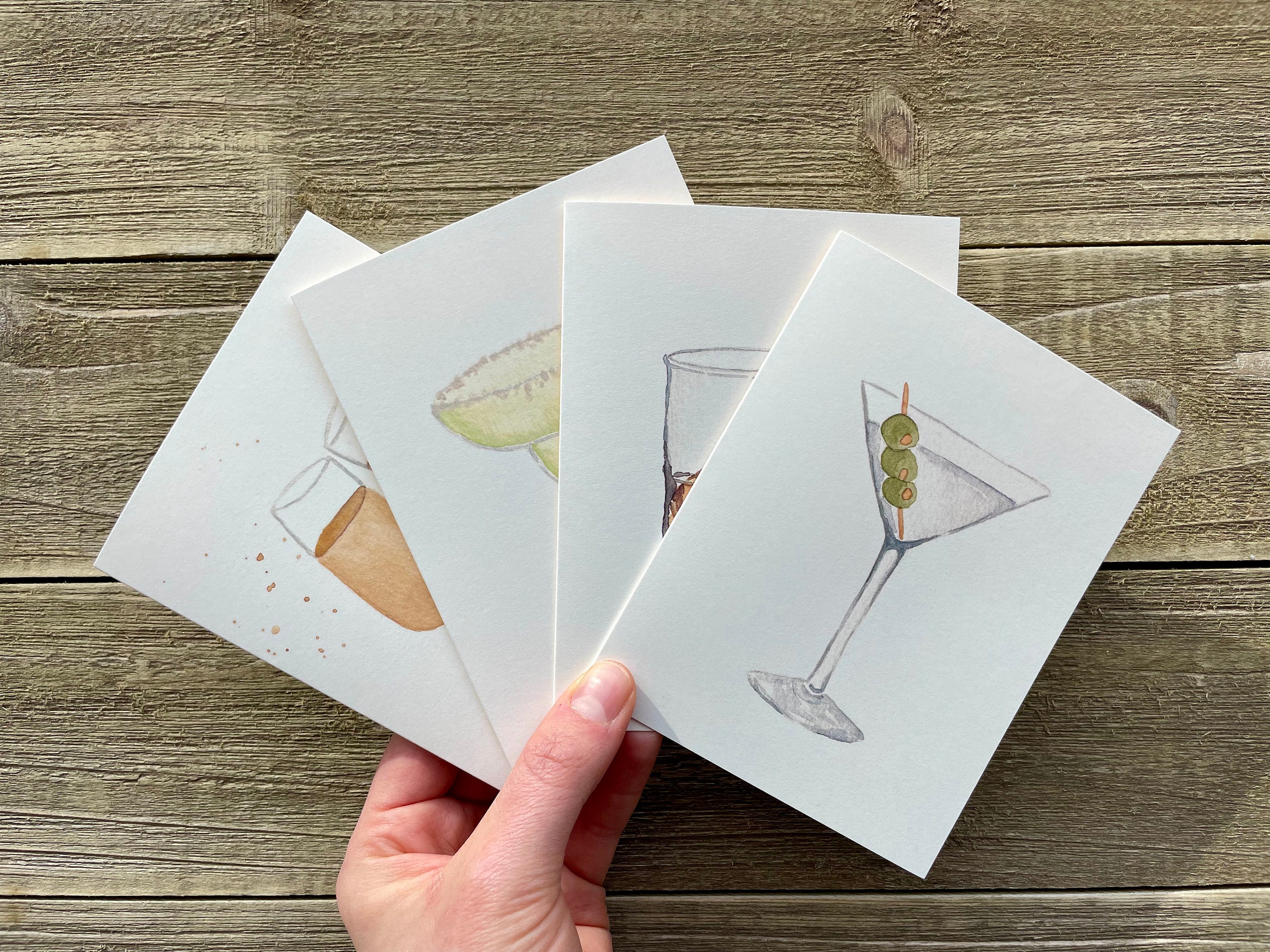 Watercolor Cocktail Notecards: Hand-painted Blank Cards Set - Etsy