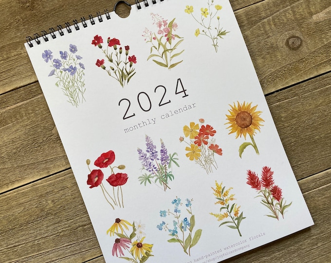 2024 Monthly Calendar | Watercolor Florals | Hand Painted Wall Calendar ...