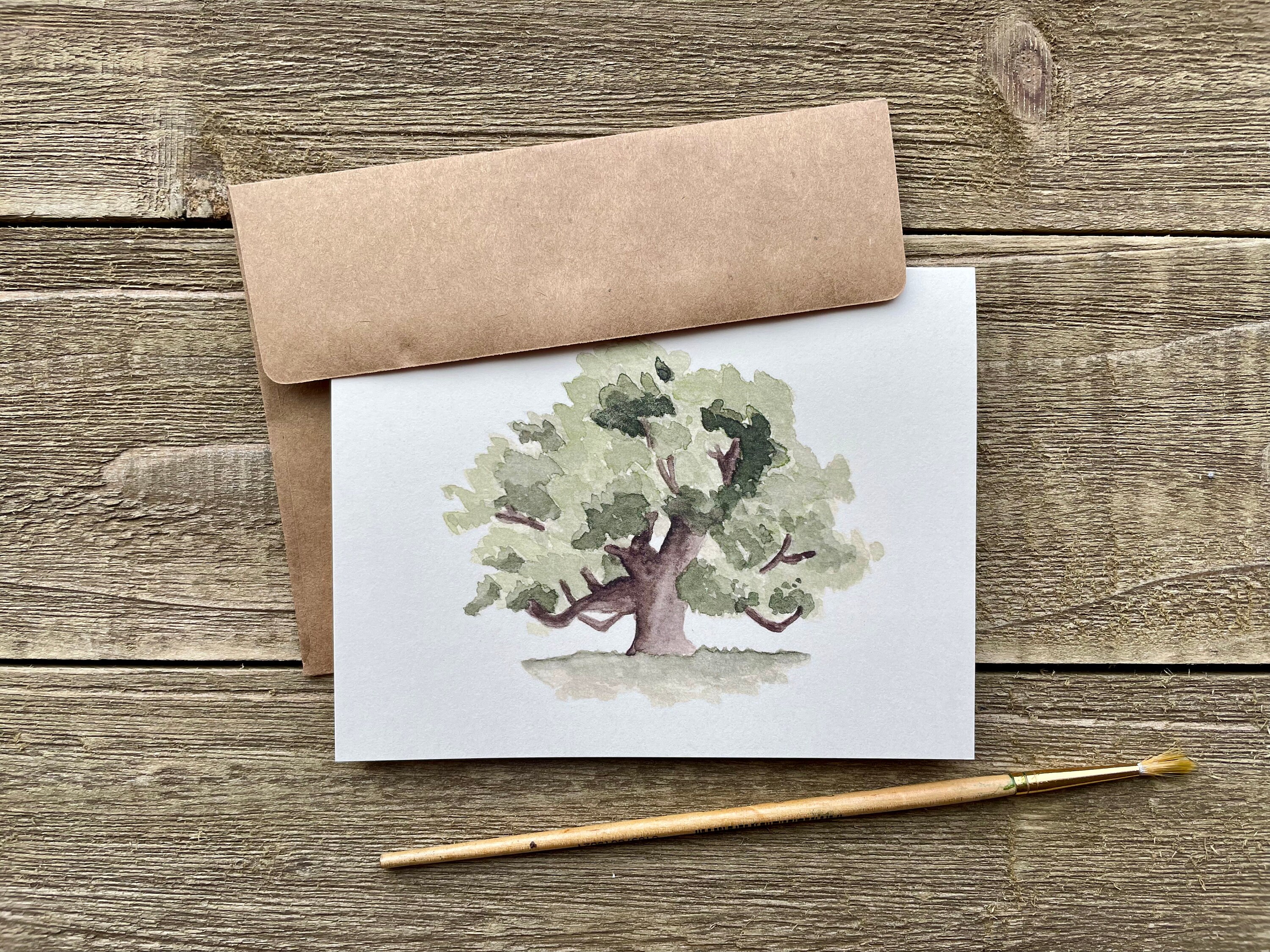 Watercolor Oak Tree Notecards | Hand Painted Set of 4 | Watercolor ...