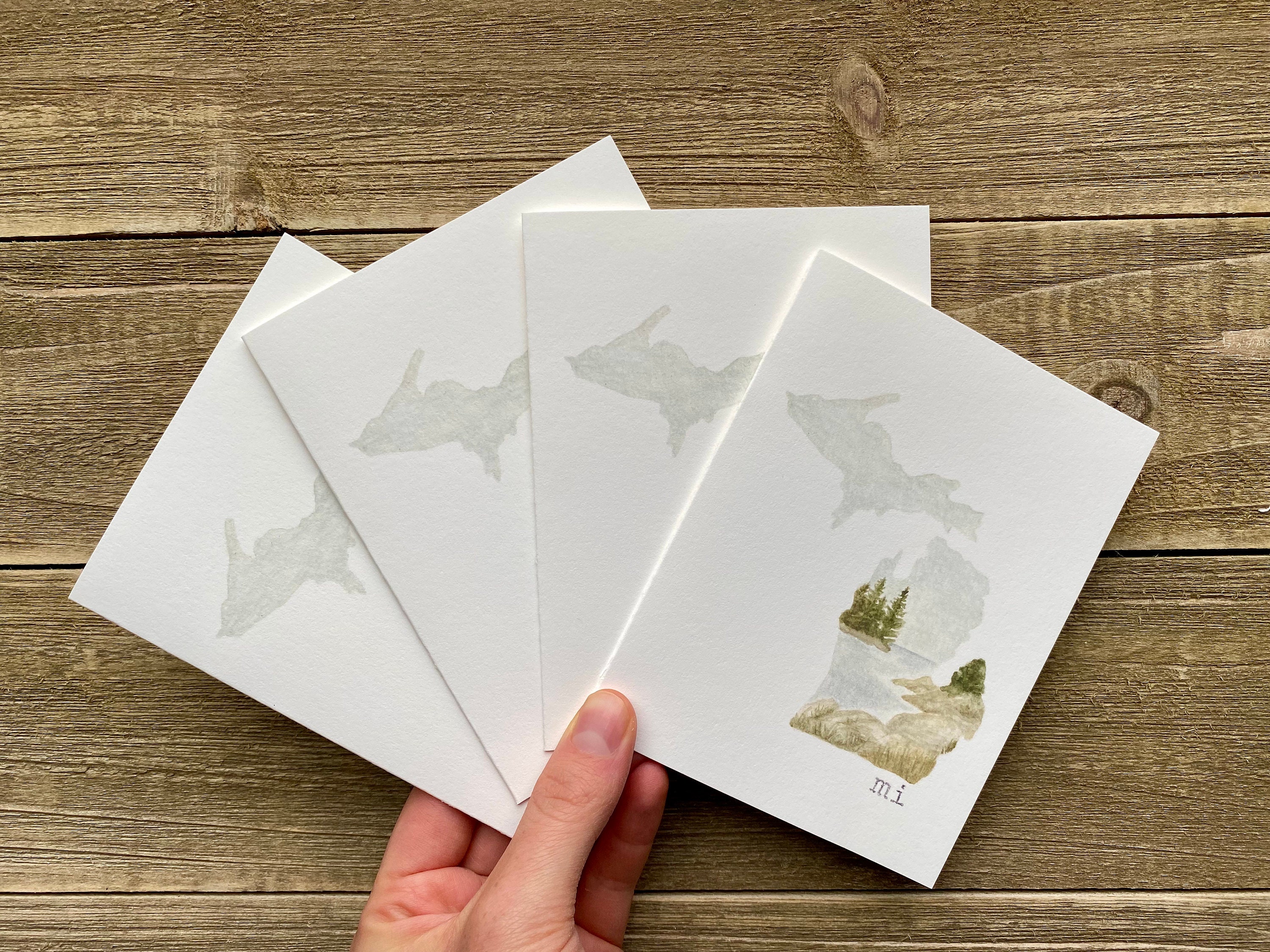 Watercolor Michigan Notecards Set of 4 MI Watercolor Prints Hand ...
