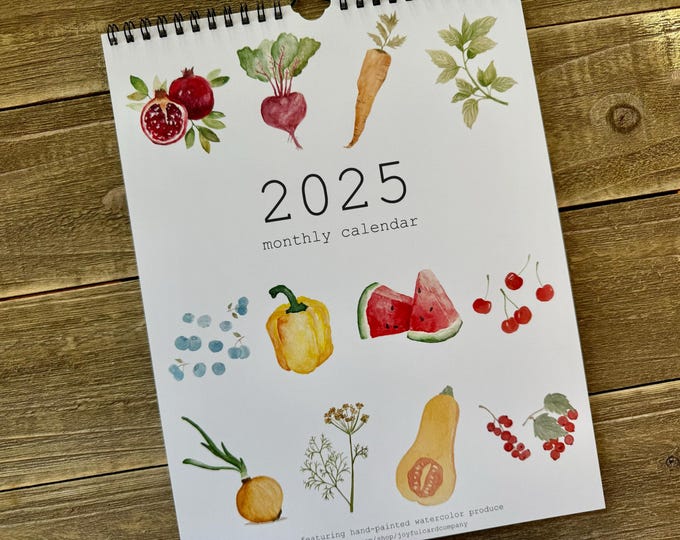 2025 Monthly Calendar | Watercolor Fruit Vegetable | Hand Painted Wall ...