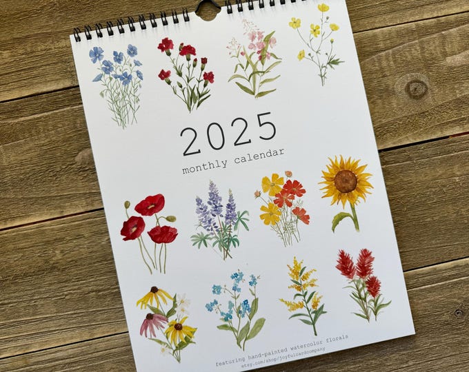 2025 Monthly Calendar | Watercolor Florals | Hand Painted Wall Calendar ...