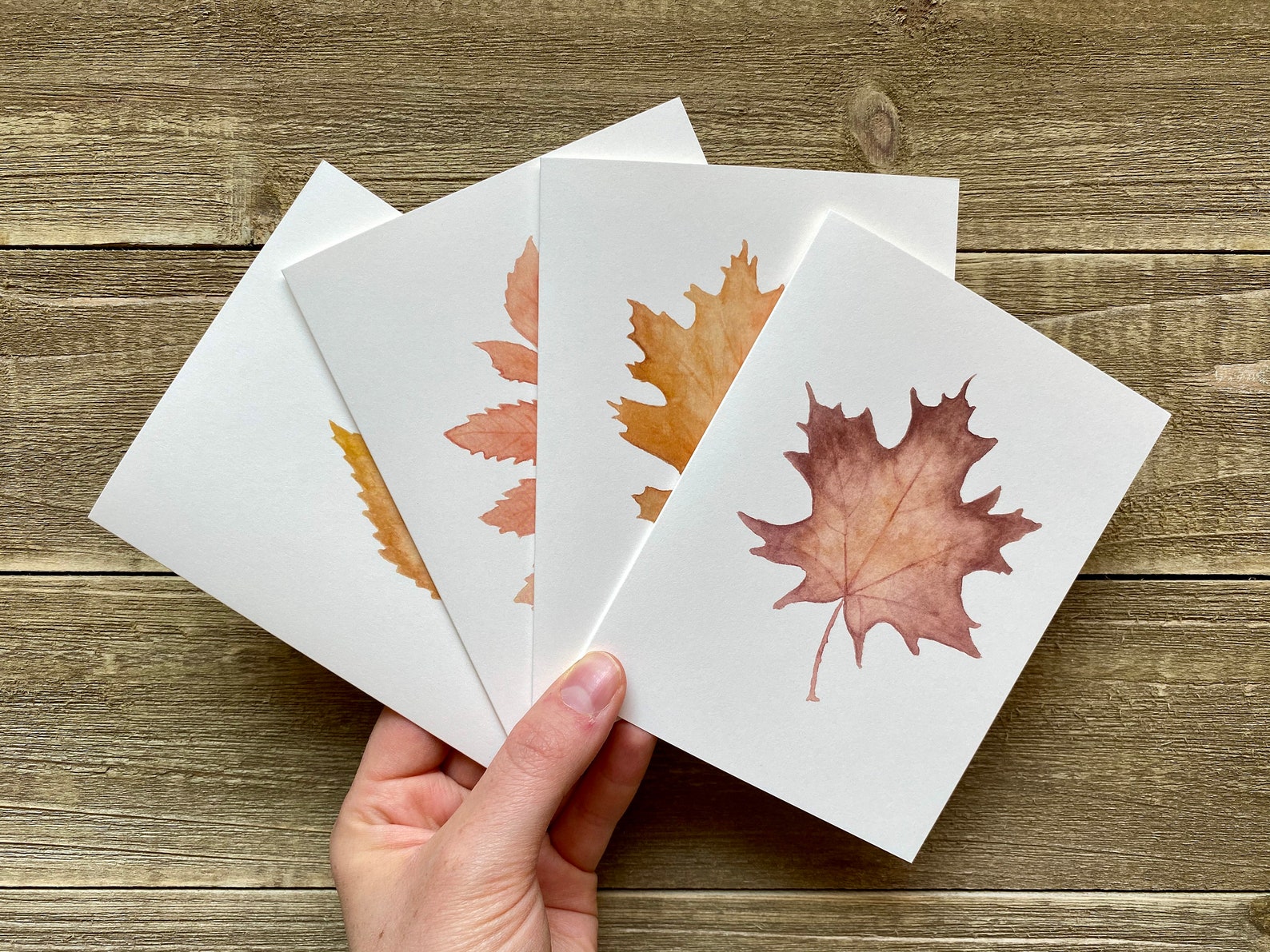 Watercolor Fall Leaves Notecards Set of 4 Hand Painted - Etsy
