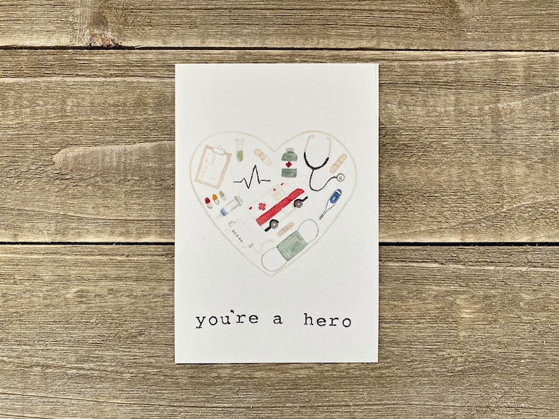 Healthcare Worker Postcard | Hand Painted Watercolor Print | Thank a ...