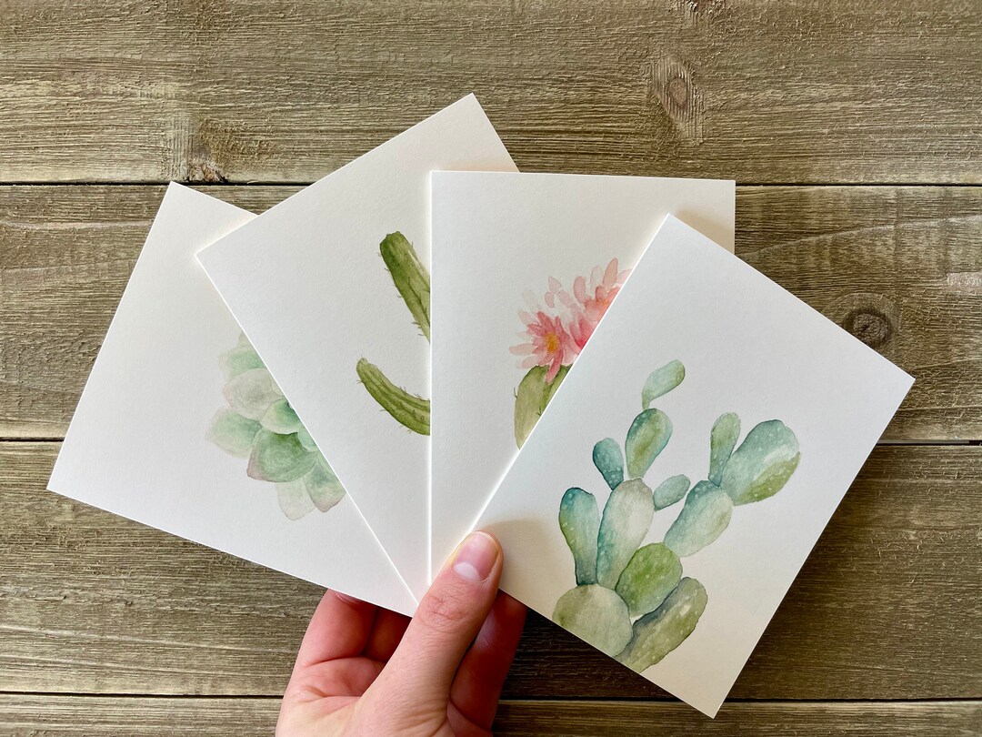 Watercolor Cactus Notecards | Hand Painted Set of 4 | Watercolor Prints ...
