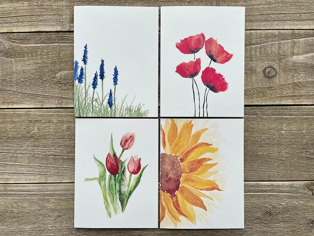 Watercolor Flower Cards Floral Stationery Set of 4 - Etsy