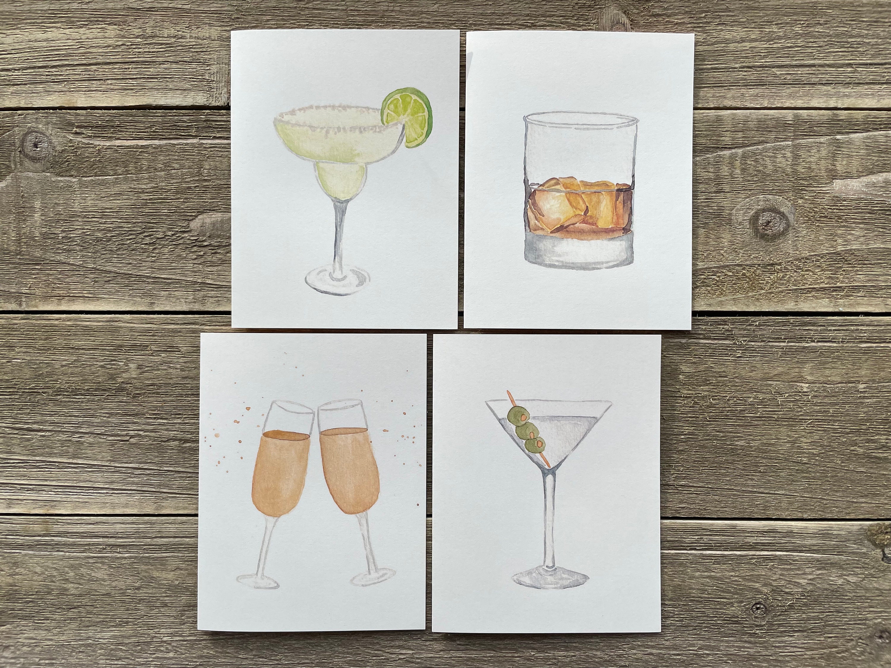 Watercolor Cocktail Notecards: Hand-painted Blank Cards Set - Etsy