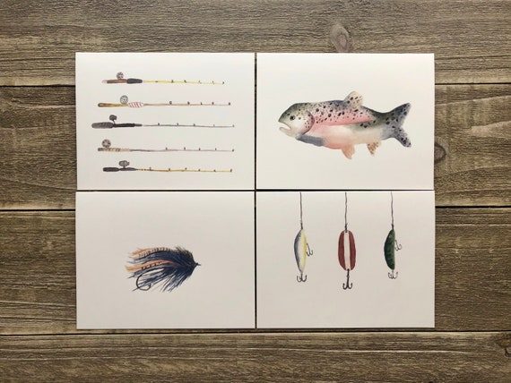 Watercolor Fishing Notecards Hand Painted Set of 4 | Etsy