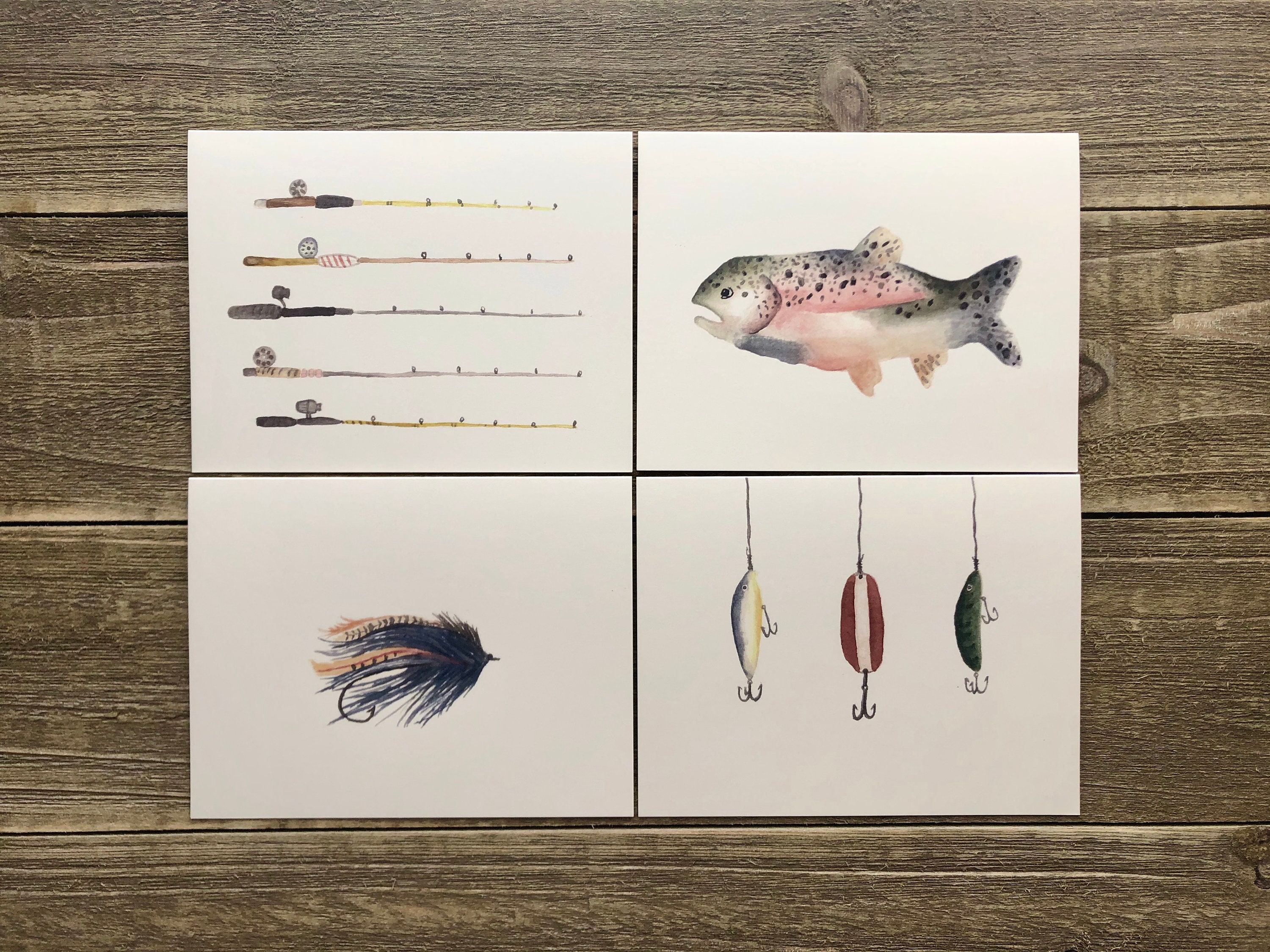 Watercolor Fishing Notecards Hand Painted Set of 4 | Etsy