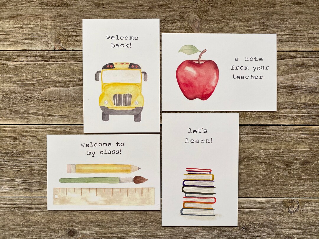 Back to School Postcards | Set of 4 Watercolor Postcards | Teacher to ...