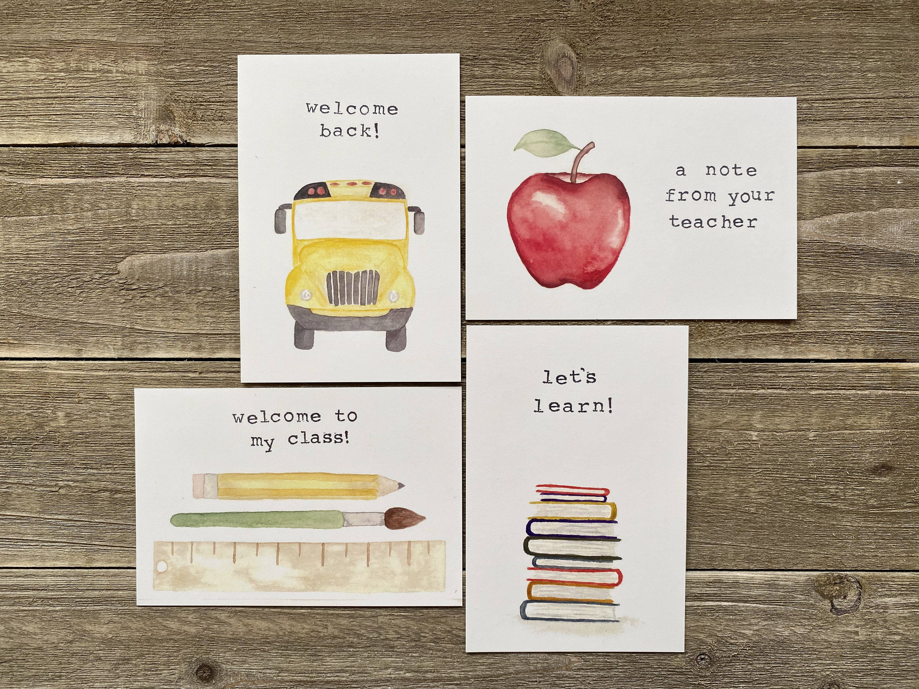 Back to School Postcards | Set of 4 Watercolor Postcards | Teacher to ...