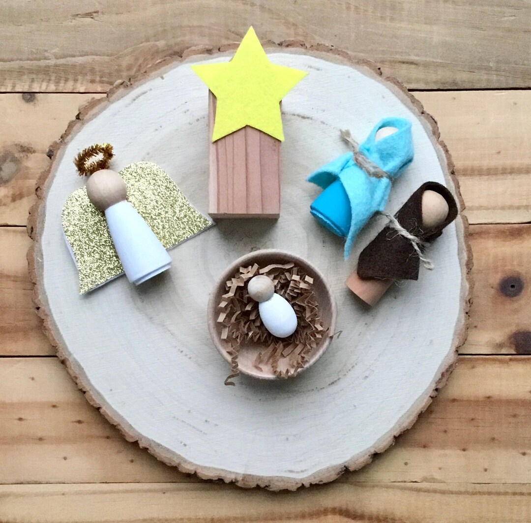 Mini Peg Doll Nativity Set/first Christmas Play Set/jesus is Born Play ...