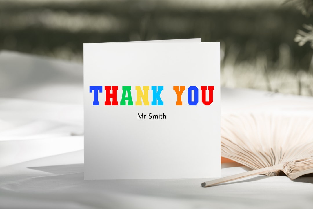 Bright Colour Teacher Thank You Card Teacher/teaching Assistant Thank ...