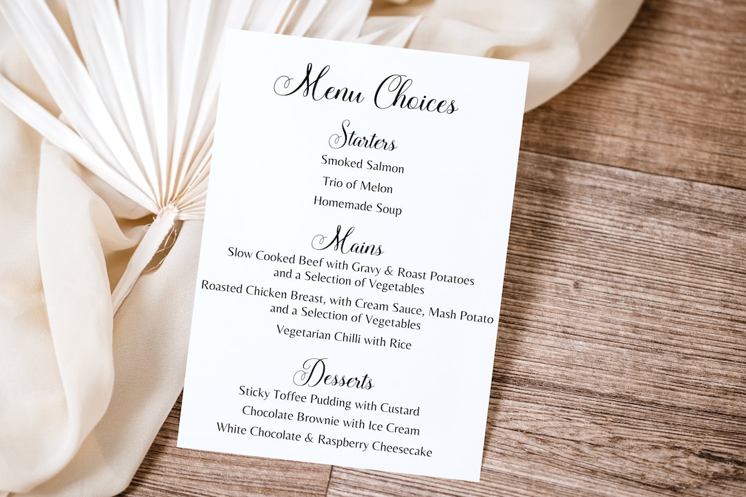 Simple Wedding Food Menu Choices Wedding Invitations Matching Set - Etsy