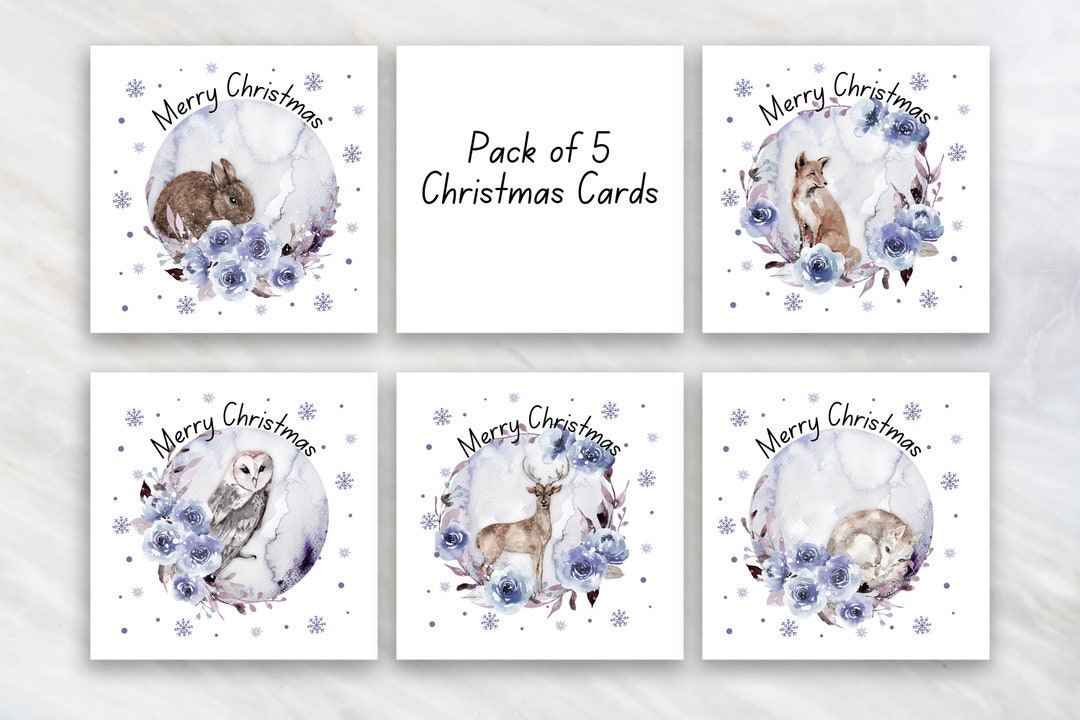 Pack of 5 Christmas Cards - Christmas Woodland Animals Cards - 5 ...