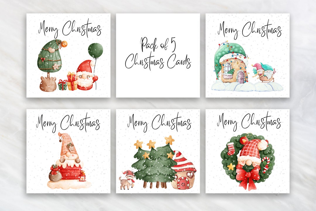 Pack of 5 Christmas Gnome Cards - Merry Christmas - Christmas Cards - 5 ...