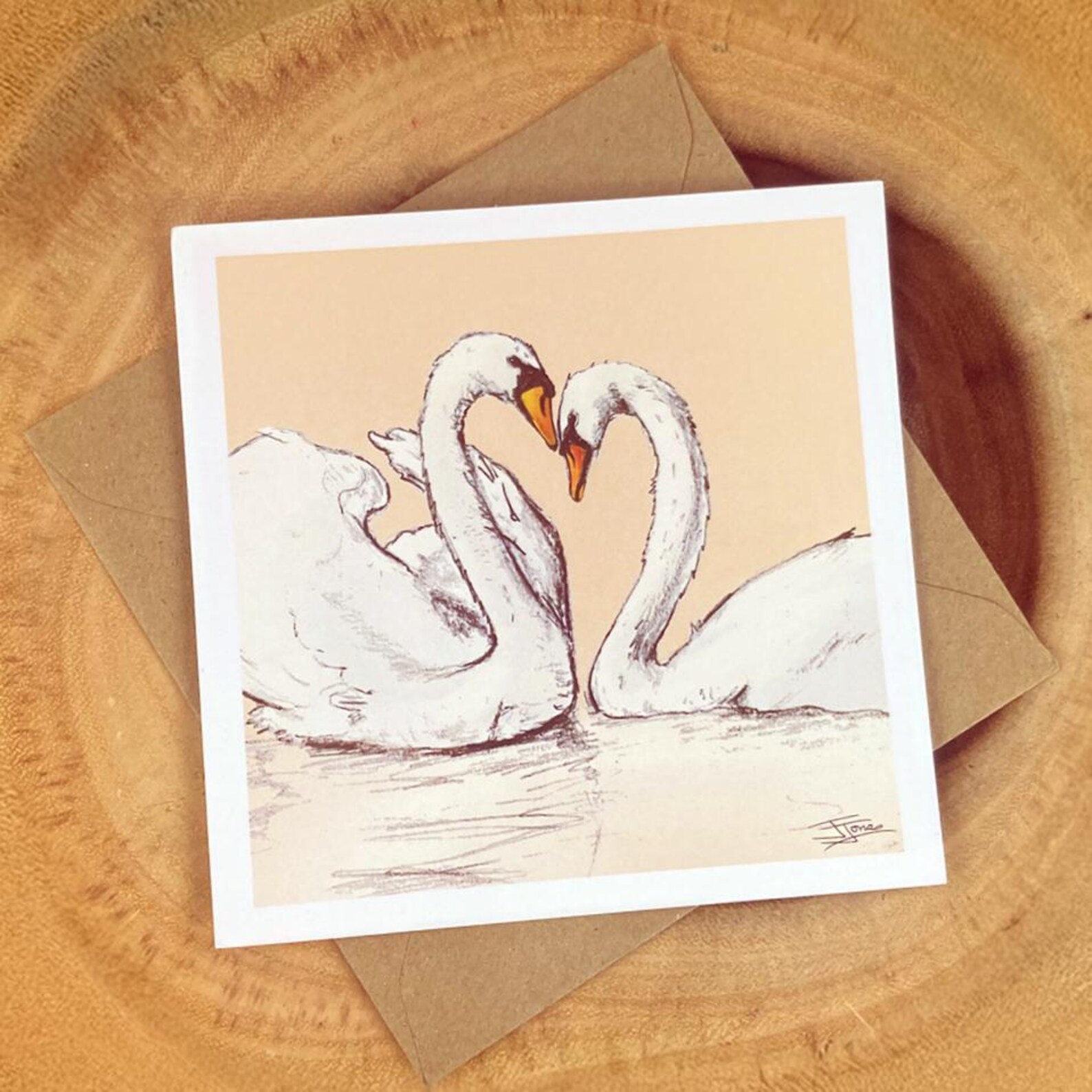 Swan Greeting Card / Anniversary Card, Handmade, Wildlife Art, Miss You ...
