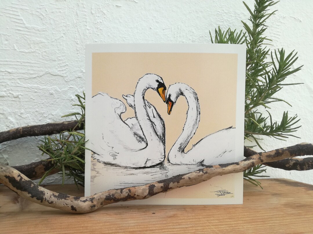 Swan Greeting Card / Anniversary Card, Handmade, Wildlife Art, Miss You ...