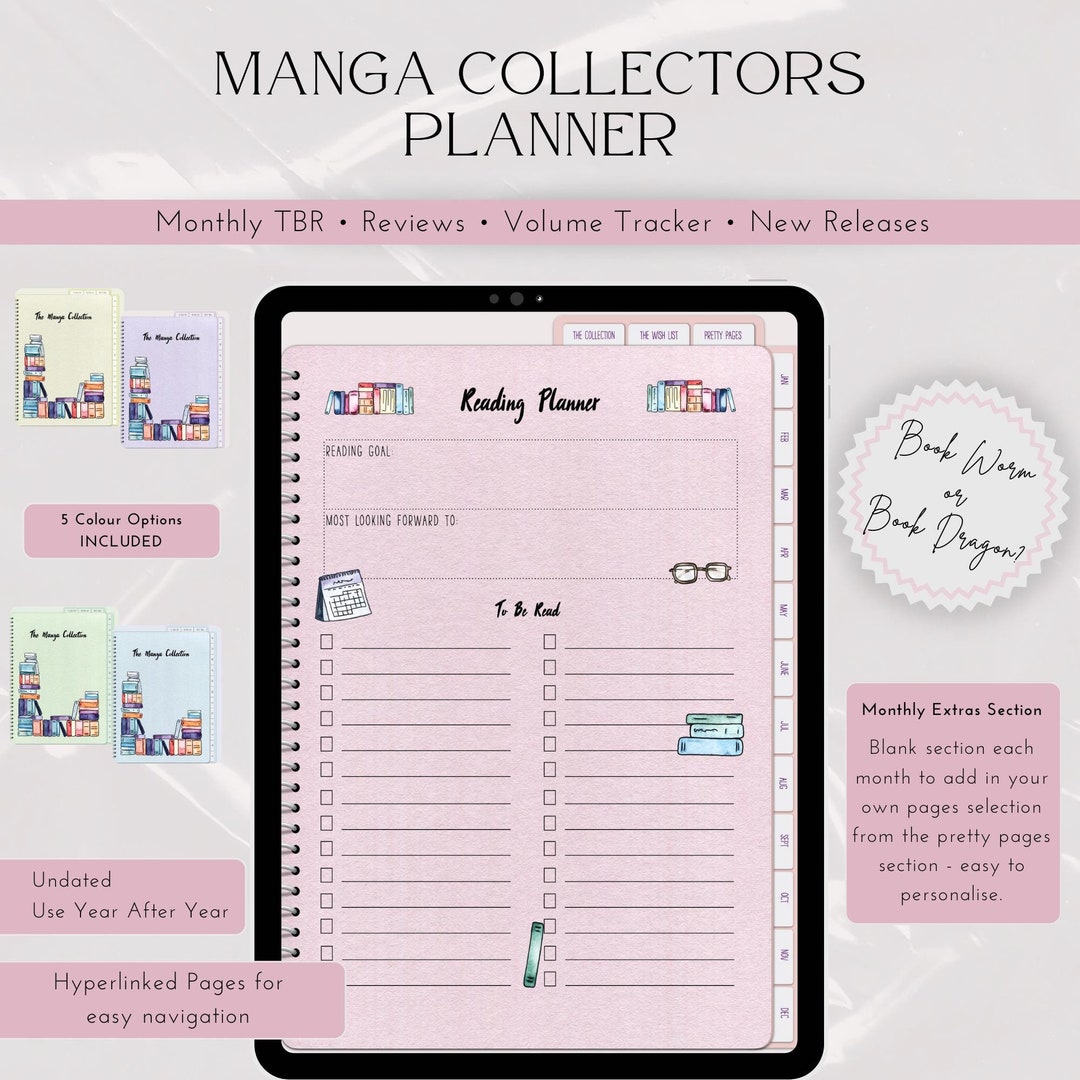 Digital Manga Collector's Planner. 5 Colours, Digital Planner, Reading ...