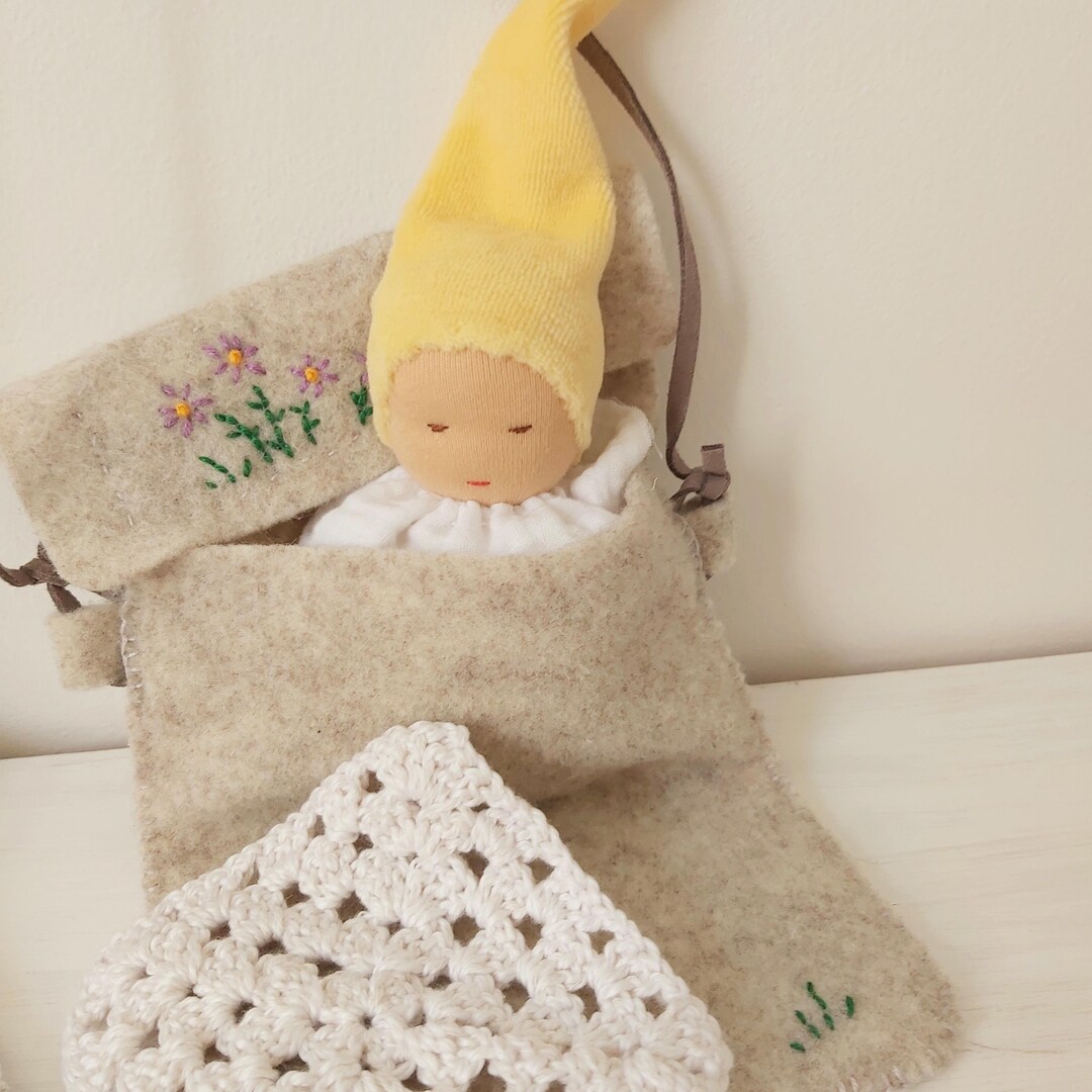 Little Soft Gnome With Knit Blanket & Bag | Waldorf Pocket Doll - 14 Cm ...