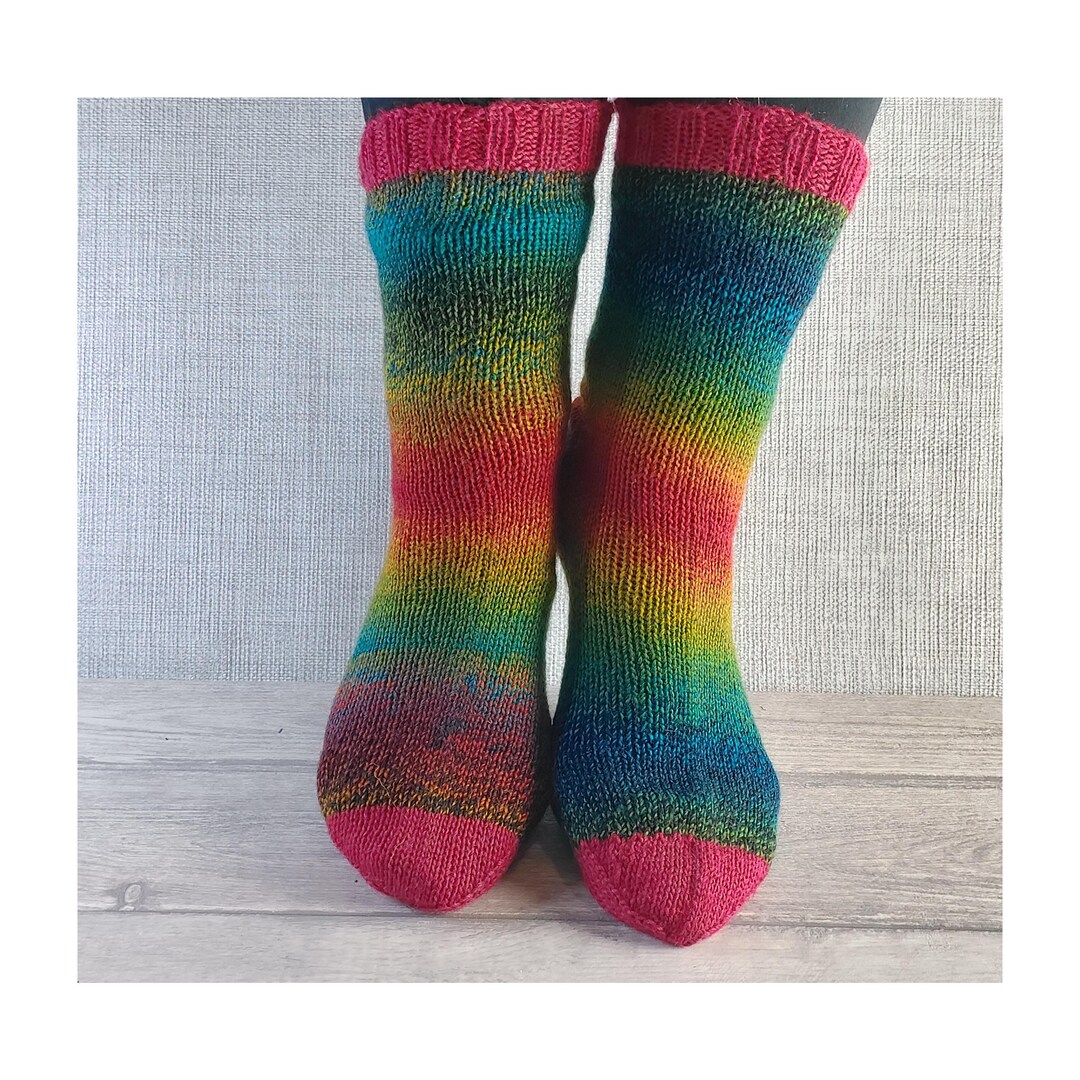 Hand-knit Wool Socks, Rainbow Colour Fade Fade Socks, UK Made, Woollen ...
