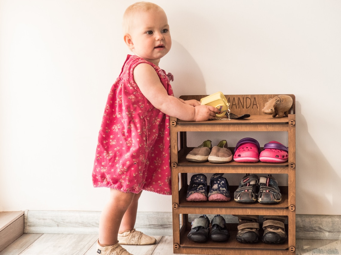 Wooden Toddler Shoe Rack Kids Bookshelf Montessori - Etsy