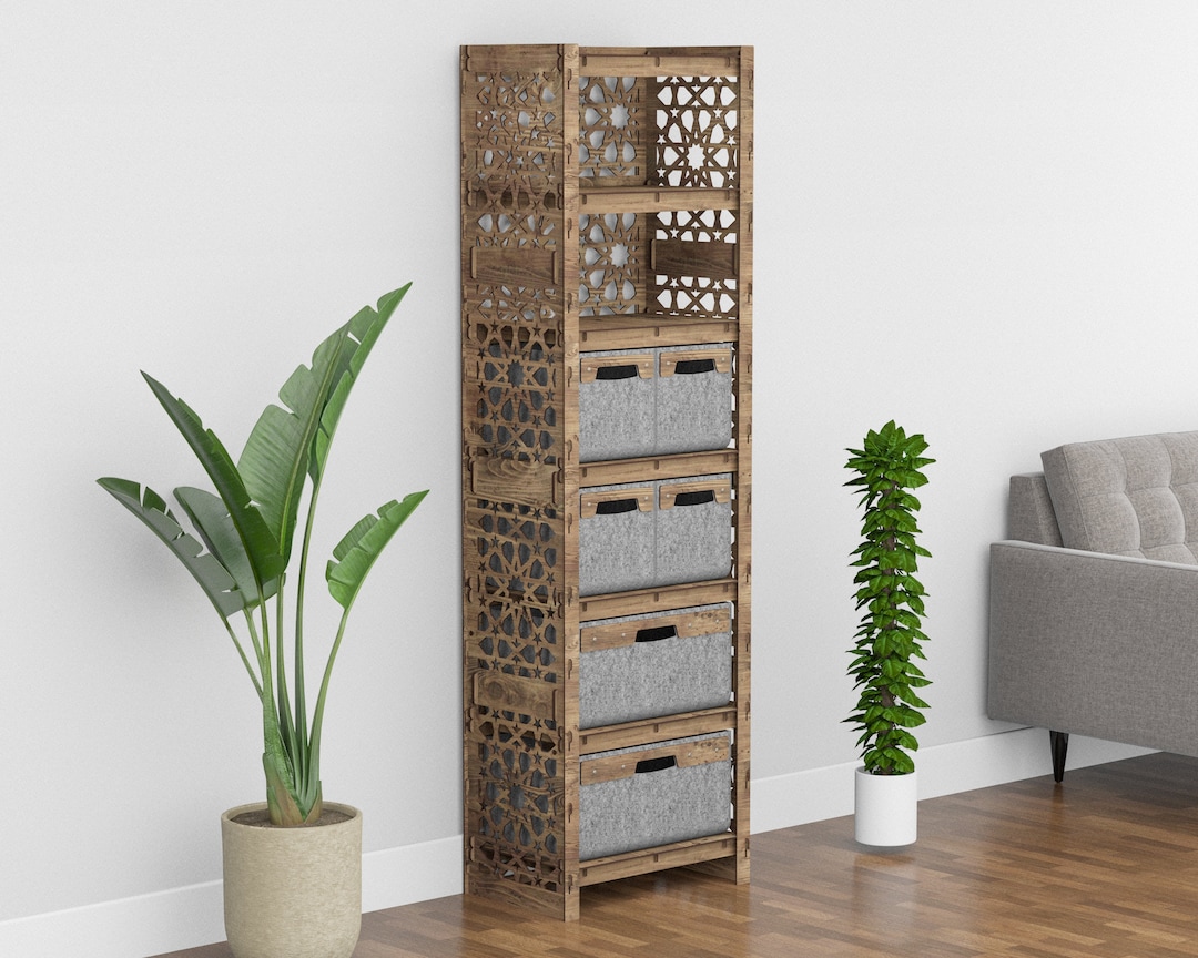 Tall Dresser, Storage Cabinet, Bookcase With Storage Baskets, Wooden ...