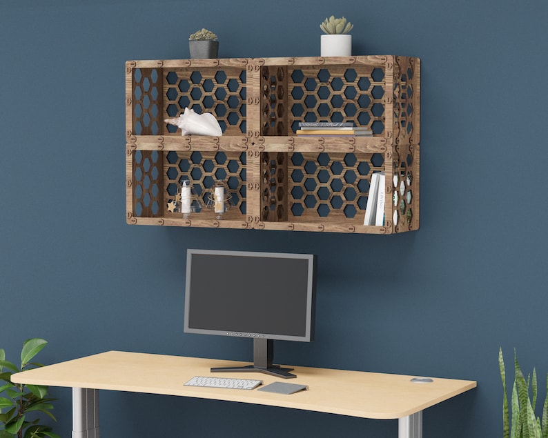 Modular Wood Wall Shelf: Laser Cut Hexagonica Design - Etsy