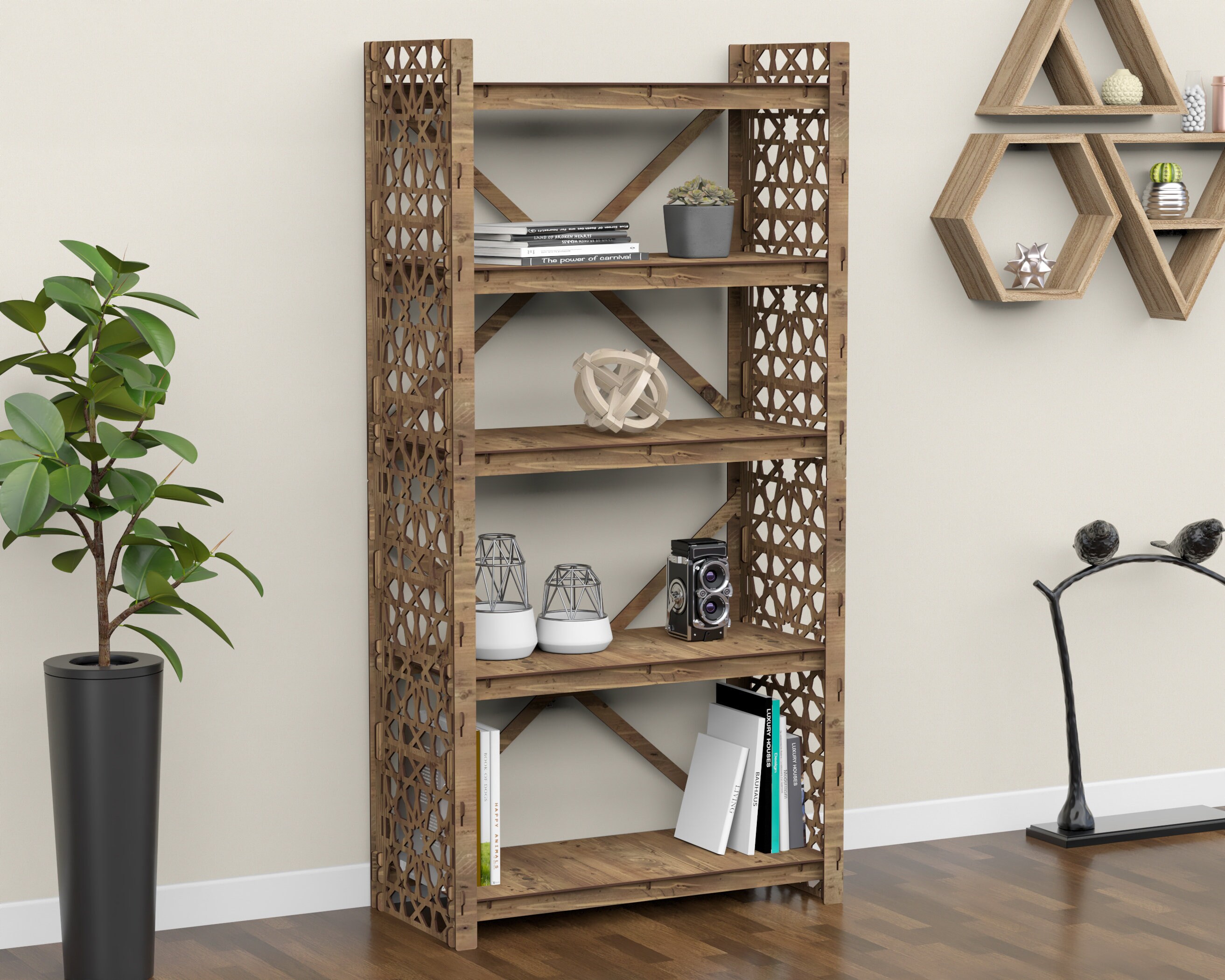 60" Tall Bookcase, Wood Bookshelves, Shelving Unit, Book Shelf "arabic ...