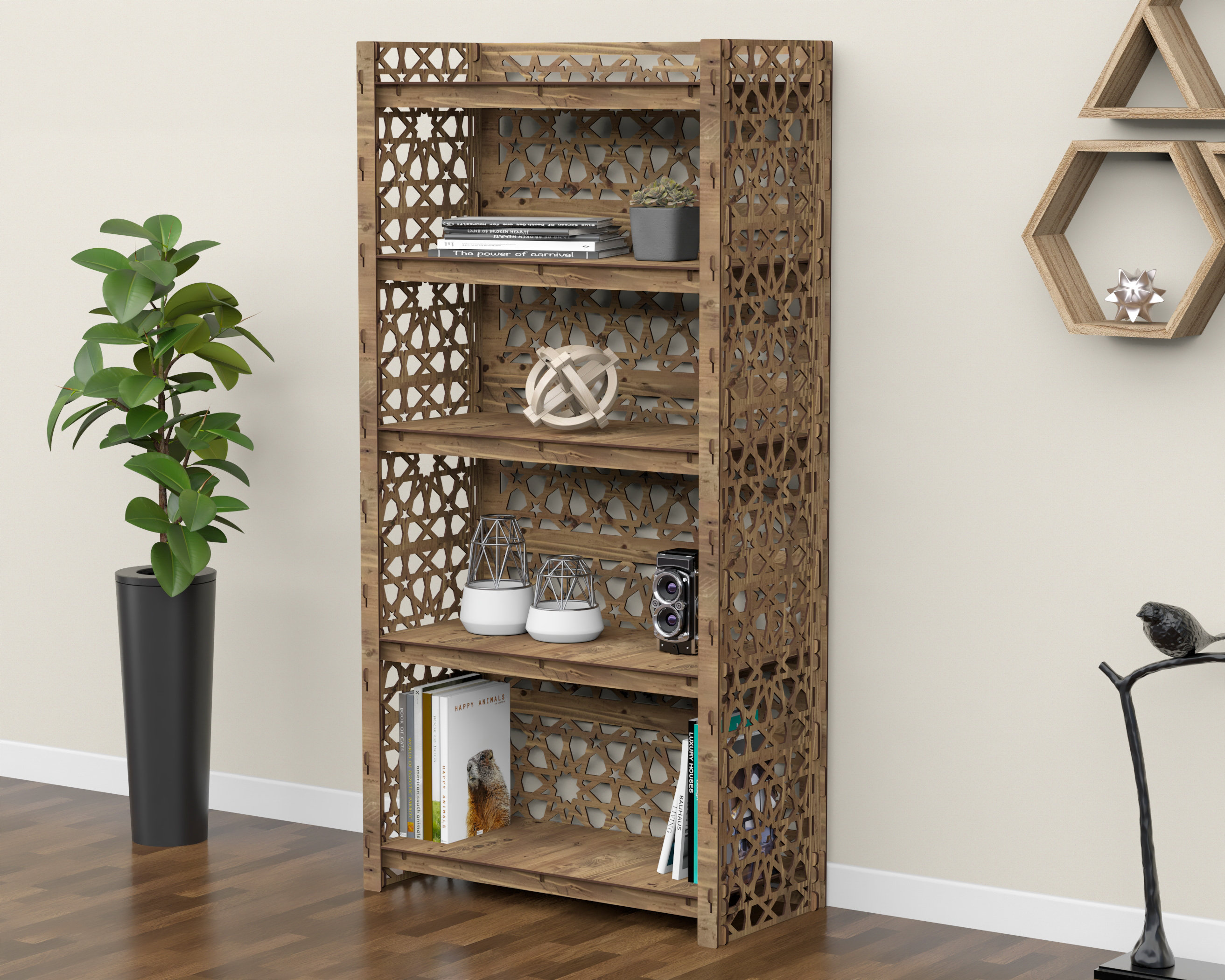60" Tall Bookcase, Wood Bookshelves, Shelving Unit, Book Shelf "arabic ...